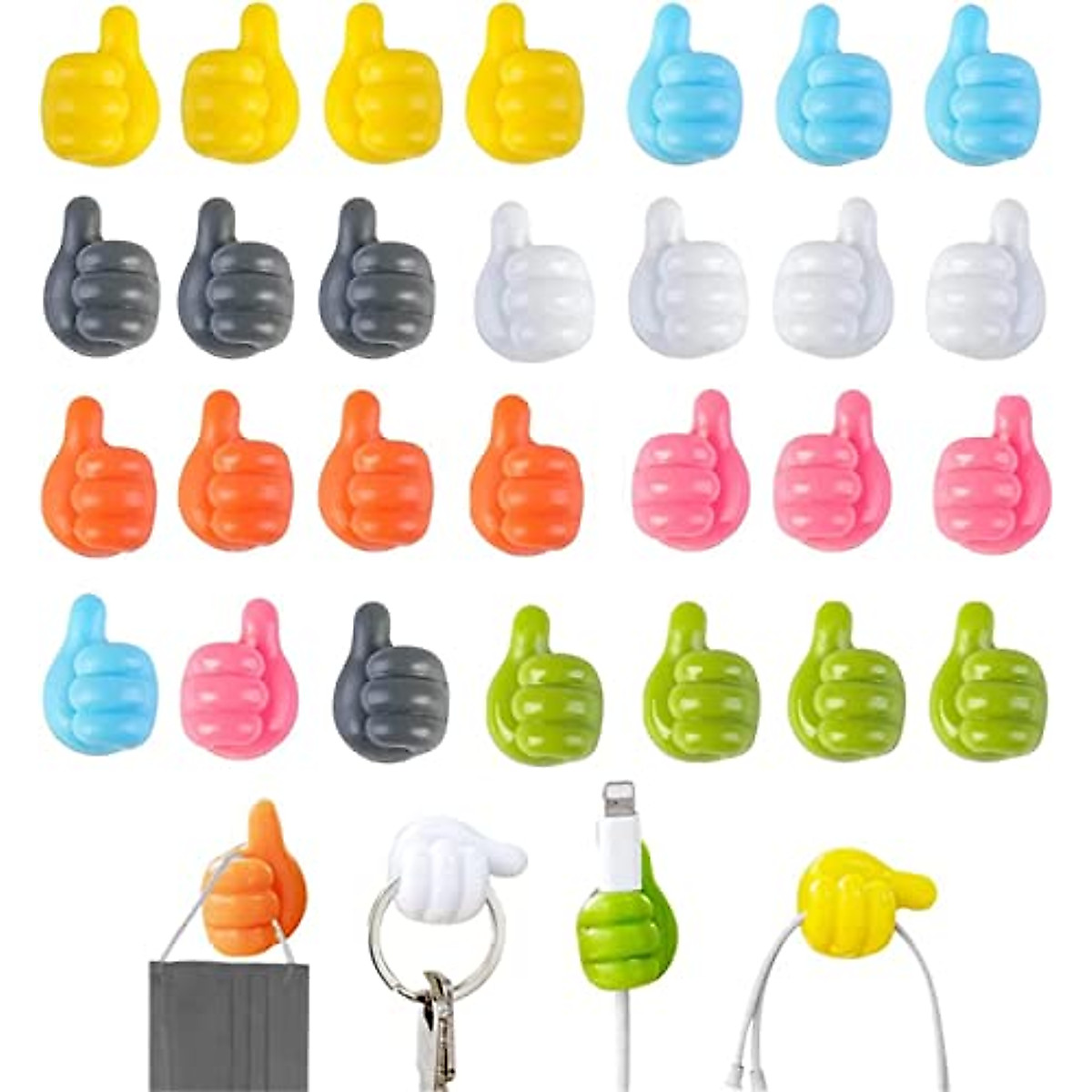 Lehirsy Silicone Thumb Wall Hook, 28 Pcs Creative Adhesive Thumb Cable Clip Key Hook Wall Hangers, Hanging Self Adhesive Hook, Multifunctional Nails-Free Utility Hooks Desk Wire Management Storage