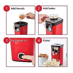 DASH Turbo POP Popcorn Maker with Measuring Cup to Portion Popping Corn Kernels + Melt Butter, 8 Cup Popcorn Machine - Red