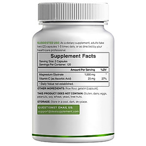 Magnesium Glycinate Plus Vitamin C – 100% Chelated for Absorption – Essential Mineral Supplement for Muscle, Mood, Sleep, & Heart Health