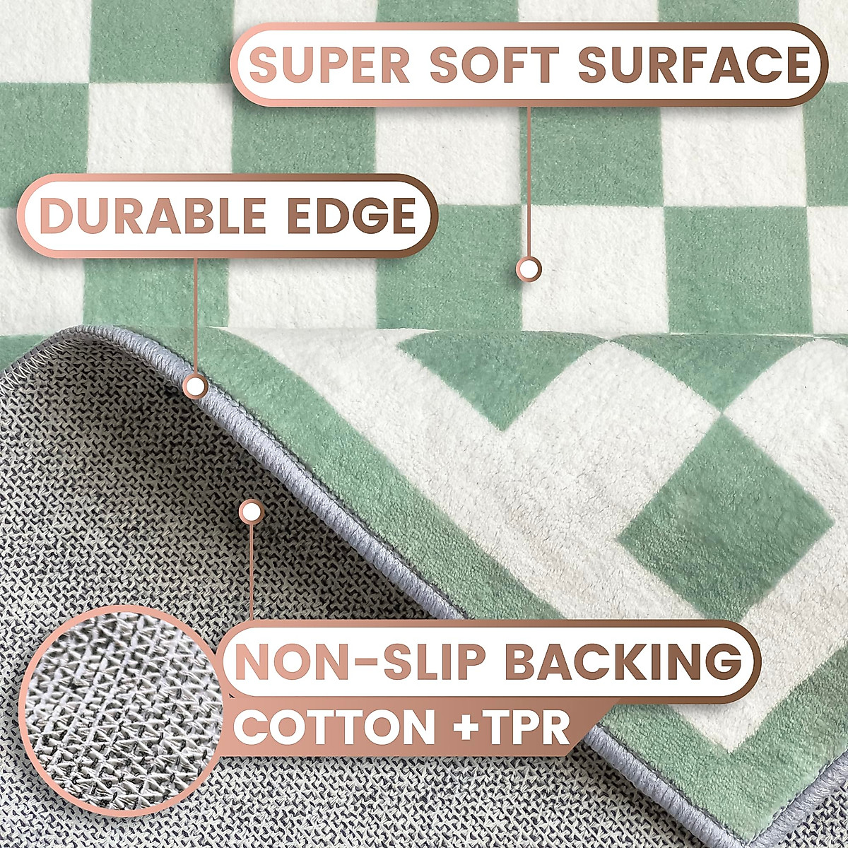 Washable 5x7 Checkered Area Rug for Living Room, Sage Green Checkerboard Modern Boho Large Rugs, Ultra Thin Low Pile Lightweight Indoor Carpet with Non-slip Backing for Bedroom Classroom Playroom Kids