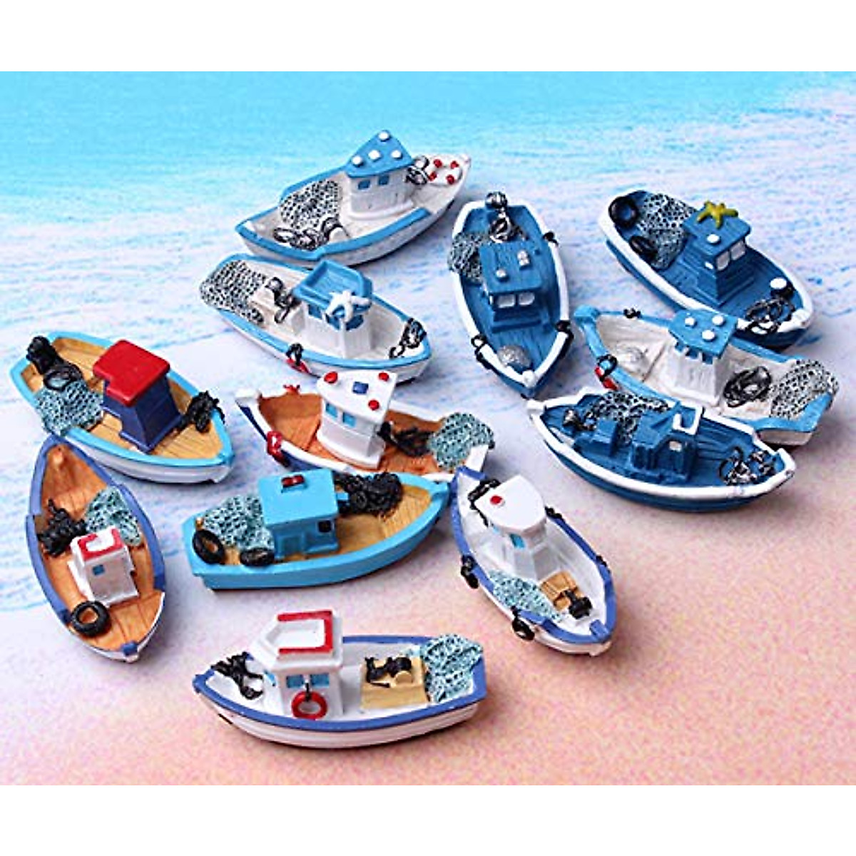 HYSTYLE 6 Pcs Mediterranean Style Miniature Dollhouse Boat Fairy Garden Miniature Boats Model Figurines Cake Topper Fairy Garden Beach Scene Ornament