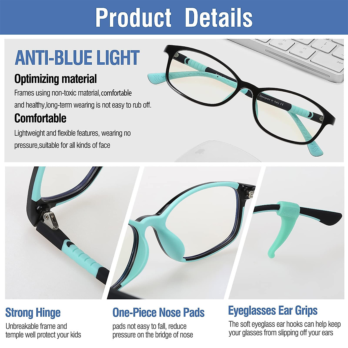 DUCO Blue Light Glasses for Kids Boys Girls Blue Ray Blocking Glasses Cute Computer Gaming TV Glasses for Children K015