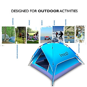 InnoD 3 Person Tent, Instant Pop up Dome Tent for Camping with Waterproof Rain Fly, Easy Setup Outdoor Camping Tent & Shelters
