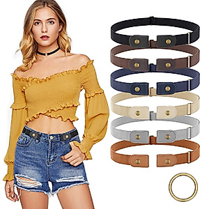 XZQTIVE 6 Pieces No Buckle Stretch Belt for Women Men, Buckless Belt Comfortable Invisible Elastic Belt for Jeans Pants Dresses, No Bulge No Hassle, Fit Waist Size 22-35in