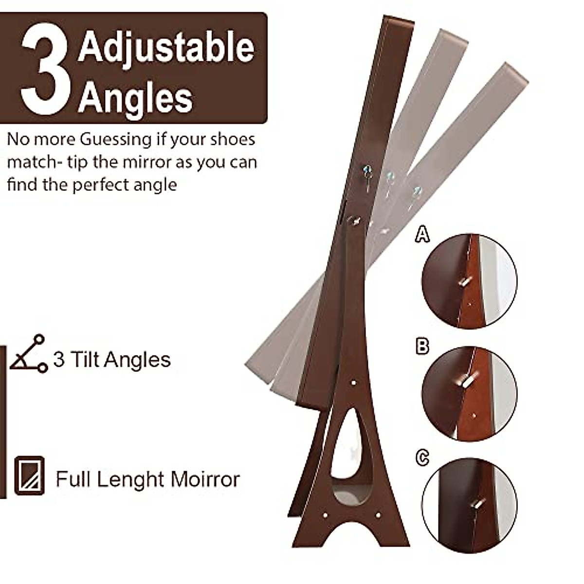 MASMIRE Standing jewelry Armoire organizer,Full Length mirror with storage (Brown, 63 * 14.5)