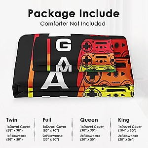 Duvet Cover Full Size, Gamepad Gamer Vintage Red Bedding Set with Zipper Closure for Kids and Adults, Game College Gaming Comforter Cover with 2 Pillow Shams for Bedroom Bed Decor