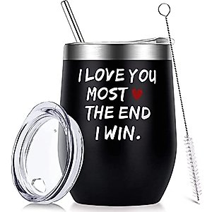 OEAGO Valentines Day Gifts for Him Her Men Women Funny Cups Wine Black Tumbler with Lid I Love You Most The End I Win Anniversary Christmas Birthday Gifts for Husband Boyfriend Girlfriend Wife