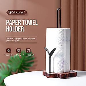Paper Towel Holder Countertop with Real Wood Base, Farmhouse Paper Towel Holder Stand for Kitchen Roll Organize, Wooden Paper Towel Holder for Kitchen Dining Table Home Decor