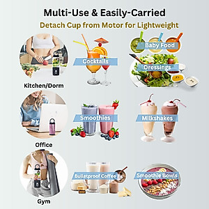 Portable blender, PopBabies Blender for Shakes and Smoothies with 3 Batteries 7500mah USB Rechargeable, Bullet Proof Coffee Blender, Hot and Cold Dual Personal Blender Powerful and Durable 2nd Gen