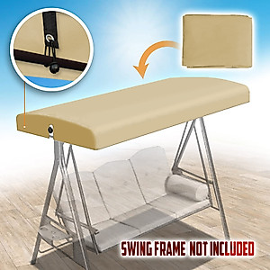 BenefitUSA Canopy Only Patio Outdoor 76"x51" Seat Furniture Swing Canopy Porch Top Replacement Cover with Bungee Cords (Beige)