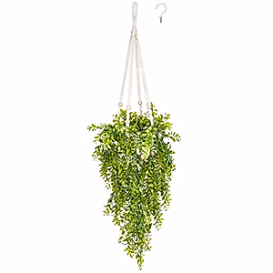 Mkono Fake Hanging Plant with Pot, Artificial Plants for Home Decor Indoor Macrame Plant Hanger with Fake Vines Faux Hanging Planter Greenery for Bedroom Bathroom Office Decoration