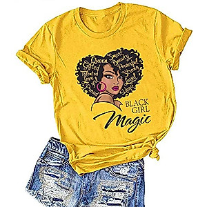 Black Girl Graphic tees for Women, Magic Fashion Afro American Natural Hair Vintage Melanin T-Shirts(Yellow,M)