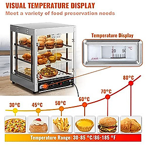 Commercial Food Warmer Countertop Pizza Cabinet with 3 Tiers, Convection Heating, Temperature Control, and Glass Display