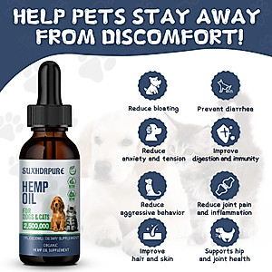 SUXHDRPURE Organic Hеmp Oil for Dogs & Cats Helps Pets with Аnxiety Pаin Strеss Slееp Аrthritis, Sеizures Rеlief Joint Support Hemp Oil Drops Made in USA
