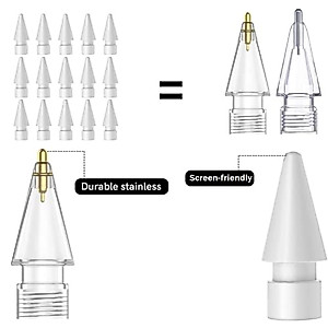 Compatible with Upgraded [Pen Like ] Pencil Tips fits for Apple 2nd 1st Gen iPad Pro Pencil, Replacement iPencil Nibs for iPad Pro Pencil,No Wear Out Fine Point Precise Control Resistance White&Clear