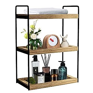 3 Tier Bathroom Counter Organizer,Wood Bathroom Organizer Countertop,Counter Standing Rack Cosmetic Holder,Bathroom Trays for Counter Organizer(Log Color)