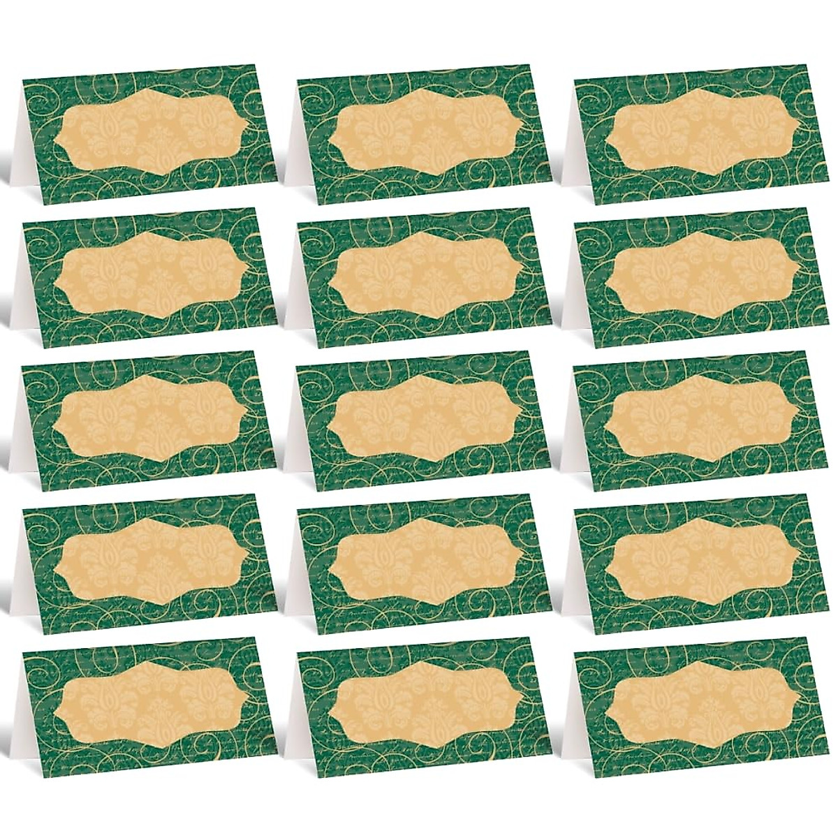 Unique 4" Elegant Christmas Place Cards Green & Gold | 16 Pcs, Multi