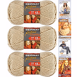 Bernat Softee Chunky Yarn Bundle Super Bulky #6, 3 Skeins Linen 28021