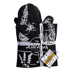 Black Oven Mitts Pot Holders 4-Pack Gift Set