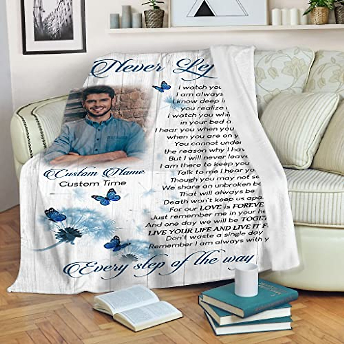 INSPIAMZUE I Never Left You Personalized Memorial Blanket, Meaningful Remembrance Throw, Deepest Grief Sympathy Gift for Loss of Son, Mother, Father, Brother N2628 (Fleece, 60x50 inch)