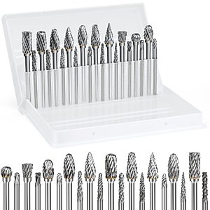 THEKBS Carbide Burr Set Die Grinder Bits Rotary Tool Bits 1/8" Shank 20 Pcs Double Cut Compatible with Dremel for Wood Carving Metal Working Polishing Engraving Drilling