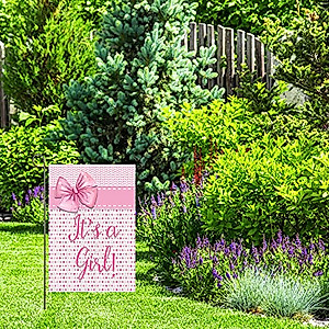 It's A Girl Garden Flag Pink Baby Shower Birth Announcement Decorations for Girl 12x18 Inch Double Sided New Baby Garden Flag Gender Reveal Party Decor Vertical Burlap Banner Outdoor Lawn Yard Sign