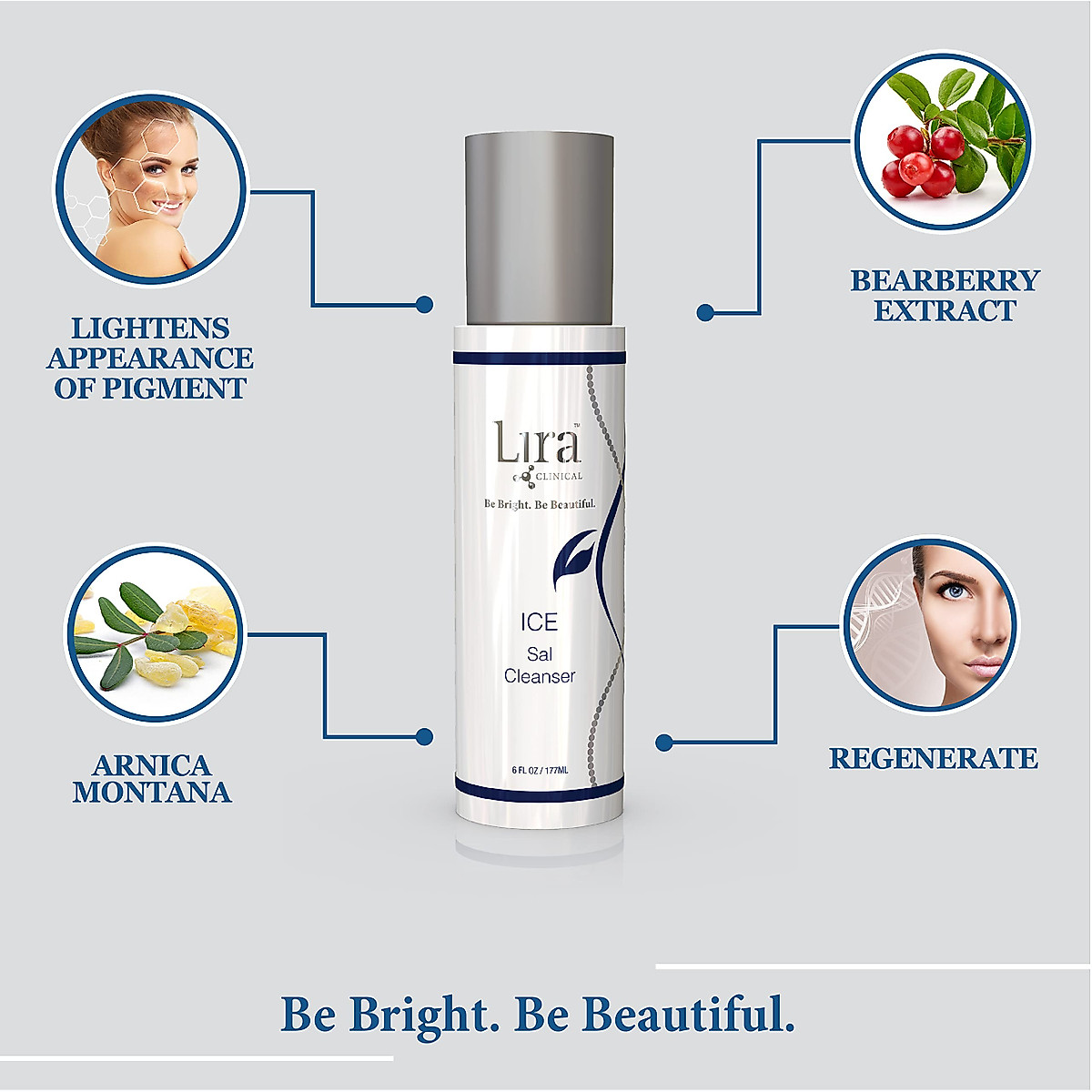 Lira Clinical ICE Sal Cleanser - 6 fl oz Cooling Face Wash for Oily Skin & Acne-Prone Skin- with Salicylic Acid, Mastiha, Peptides, & Plant Stem Cells