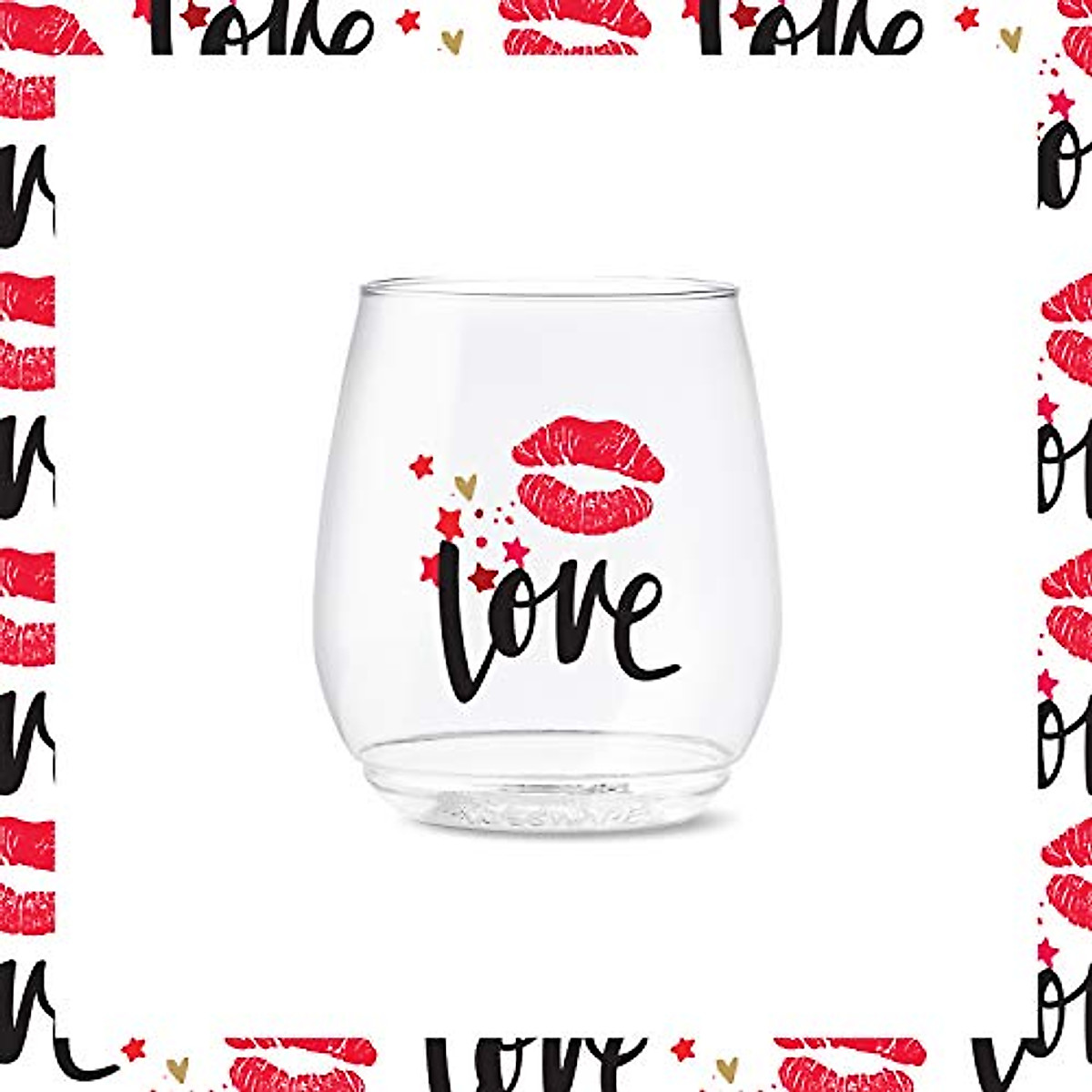 TOSSWARE POP 14oz Vino XOXO Series, SET OF 6, Premium Quality, Recyclable, Unbreakable & Crystal Clear Plastic Printed Glasses