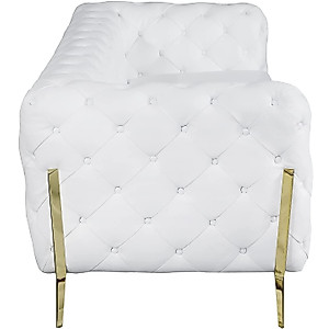 Blackjack Furniture Modena Modern Italian Leather Living Room Tufted Sofa, White