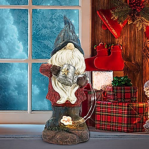 DKJOCKY Garden Gnomes Statues,Resin Knomes Figurine with Watering Can Solar Lights,Outdoor Statues Garden Decor for Patio Yard Lawn Porch Art Ornament Gift，13inch