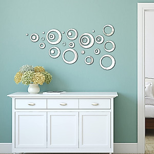 32 Pieces Removable Circle Wall Mirror Sticker Round Decal Acrylic Setting for Home Living Room Bedroom Decor, 1.5-13.5 cm(Silver)