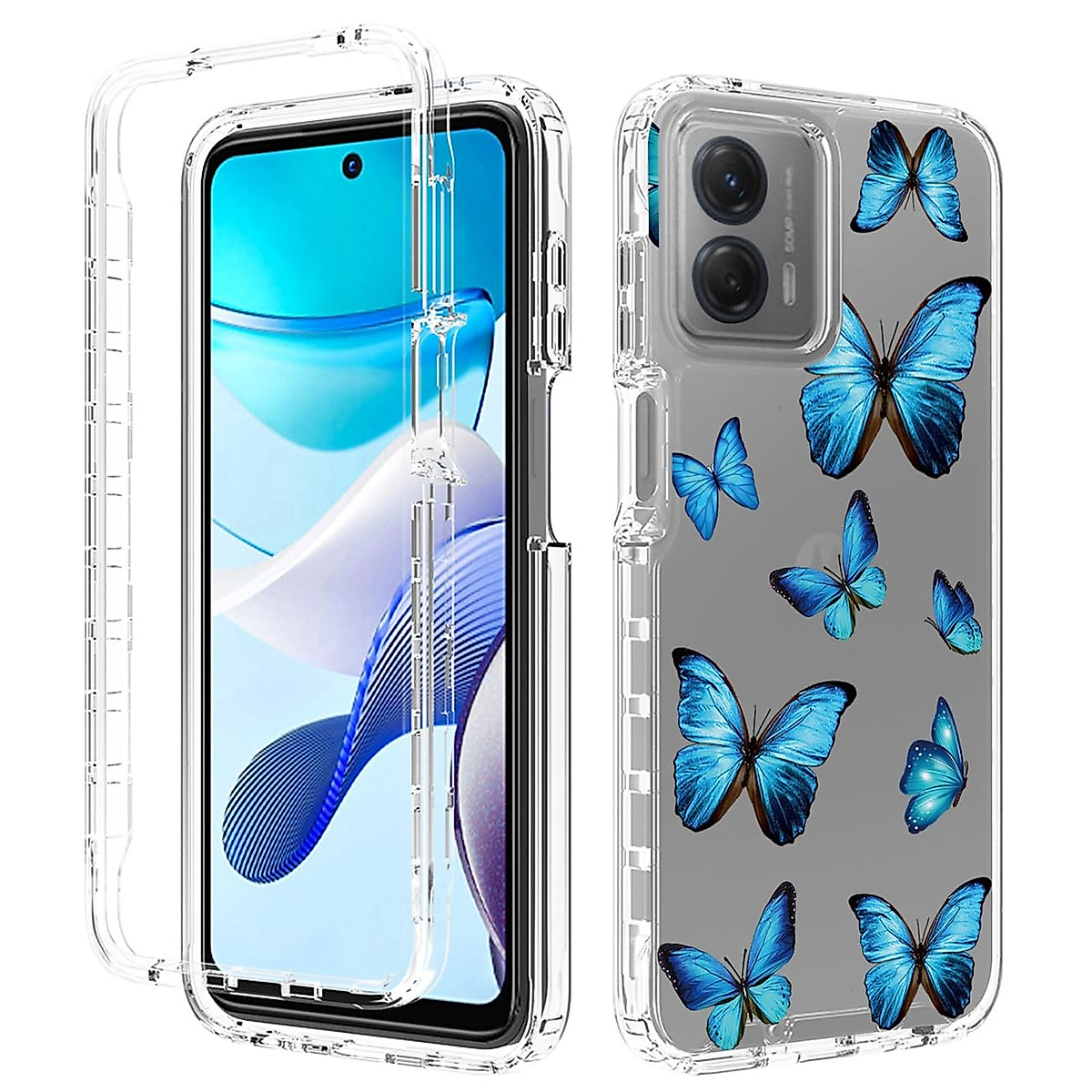Sidande Case for Moto G 2023 Case, Motorola G 5G 2023 Case with Tempered Glass Screen Protector, Full Body Clear Floral TPU Slim Phone Protective Armor Cover for Motorola Moto G 5G 2023 (Butterfly)