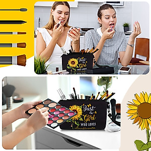 Sunflower Gifts Bag for Women Just A Girl Who Loves Sunflowers Cosmetic Bag Sunflower Pouch Makeup Bag Sunflower Purse Makeup Bag with Zipper Pencil Clutch Sunflower Clutch Travel Bags