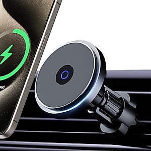KPON Magnetic Wireless Car Charger, Air Vent Phone Mount Charger Compatible with MagSafe for iPhone 15 14 13 12 Pro Max(Black)