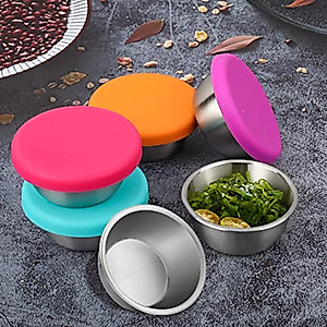 KyeeaDIY 6pcs Salad Dressing Container To Go Stainless Steel Dipping Sauce Cups With Lids Leak-Proof Condiment Cups Lunch Box Reusable Small Food Storage Containers Picnic Travel (6pcs)