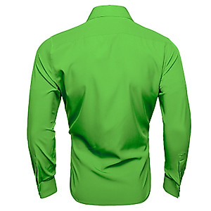 Barry.Wang Mens Emerald Green Stretch Dress Shirts Solid Sage Green Long Sleeve Button Down Shirts Formal Casual Business