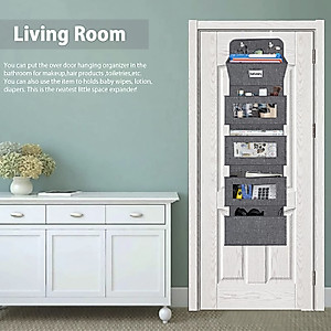 VERONLY Over The Door Organizer, Hanging Pantry Storage - Behind Door Organizer with 4 Large Pocket and a Mail Organizer for Baby, Nursery, Diapers, Clothes, Bedroom(Dark Grey)