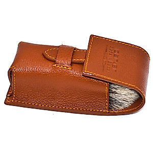 Parker Genuine Leather Travel Shave Brush Case (Saddle Brown)