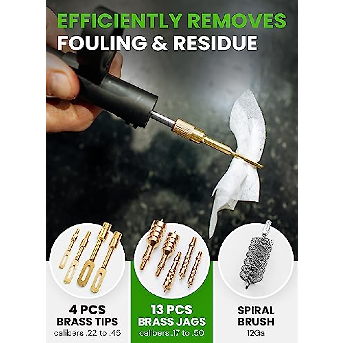 Universal Gun Cleaning Kit for All Guns 63pcs - Portable Gun Cleaning Kits for Handguns and Rifles, Shotgun, Airsoft - Incl. Stainless Steel Rods, Brass Jags, Gun Cleaning Patches, Cleaning Swabs