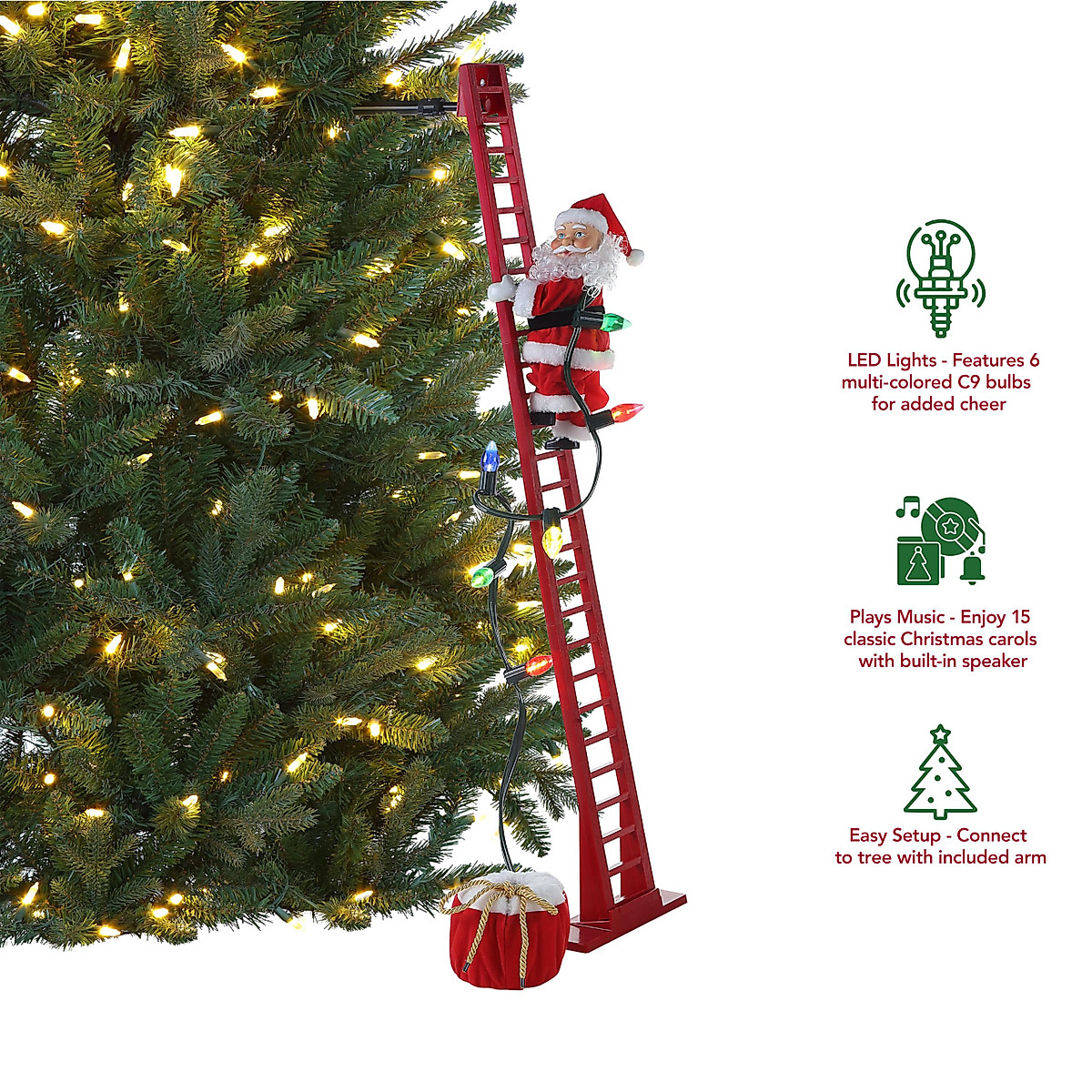 Mr. Christmas Super Climber Musical Animated Indoor, Plastic, Christmas Decoration, 42 Inches, White Santa