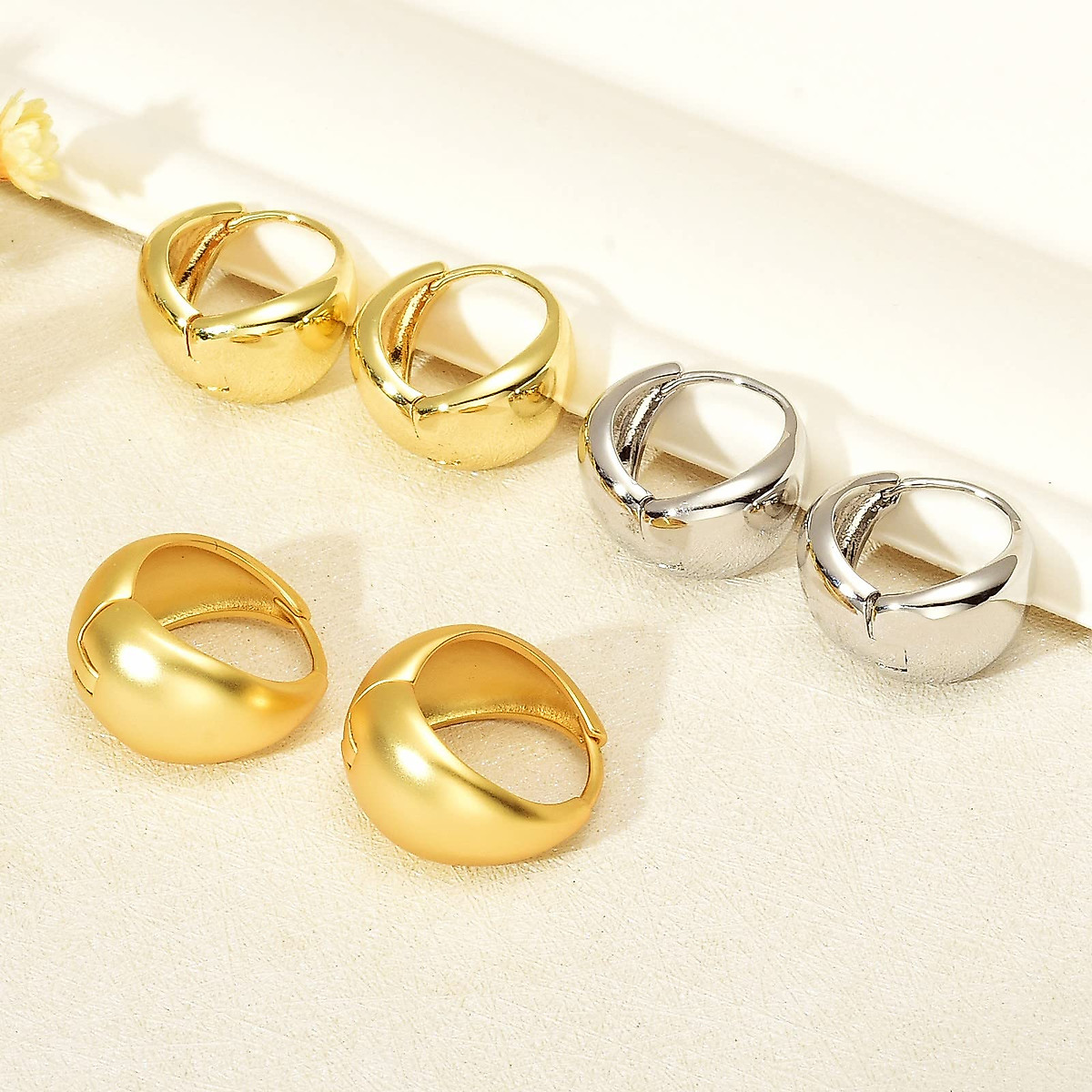 Huge Tomato Chunky Gold Hoop Earrings 18K Gold Plated Chunky Huggie Earrings for Women Gold Glossy 0.63in*0.39in