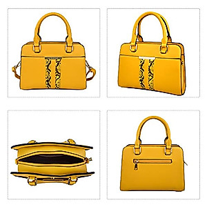 Snakeskin Print Handbag Purses for Women Top Handle Satchel Shoulder Bags Work Tote Small Leather Crossbody Bag Yellow