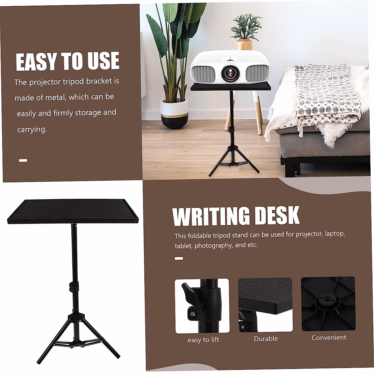 FUNOMOCYA Adjustable Projector Mount Floor Stand 55cm Tall Metal Laptop Tripod Shelf Holder for Home Business