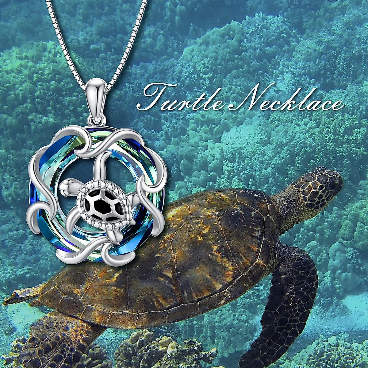 TOUPOP Ocean Wave and Cute Sea Turtle Necklace for Women 925 Sterling Silver Necklace Pendant Jewelry with CrystalGifts for Turtle Lovers Girls Mother 0.79 * 0.79 inches silver