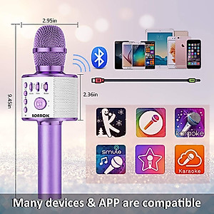 BONAOK Wireless Bluetooth Karaoke Microphone, 3-in-1 Portable Handheld Mic Speaker Machine for All Smartphones, for Girls Boys Kids Adults All Age Q37(Light Purple)