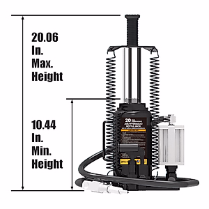 Torin 20 Ton (40,000 LBs) Capacity Pneumatic Air Hydraulic Heavy Duty Bottle Jack with Manual Pump for Trucks, ATA92006B , Black