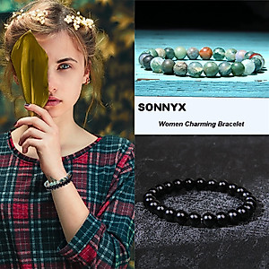 SONNYX 15 PCS 8mm Gorgeous Semi-Precious Gemstones Bracelets Round Beaded Bracelets for Women Men Stone Crystal Stretch Beads Bracelet Unisex