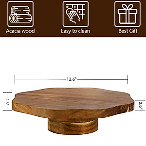 Mezchi Acacia Wood Cake Stand, Rustic Wooden Pedestal for 12 Inch Cake, Slice Dessert Wedding Platter Display Stand Cupcake, Baby Shower, Birthday, Grain Pattern Brown