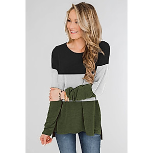 ETCYY NEW Womens Long Sleeve Tops Basic Fall Clothes Color Block Shirts Side Split T-Shirt A-black