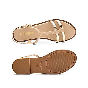DREAM PAIRS Women's SDFS2305W T-Strap Gladiator Flat Sandals Strappy Comfortable for Summe Nude Size 9
